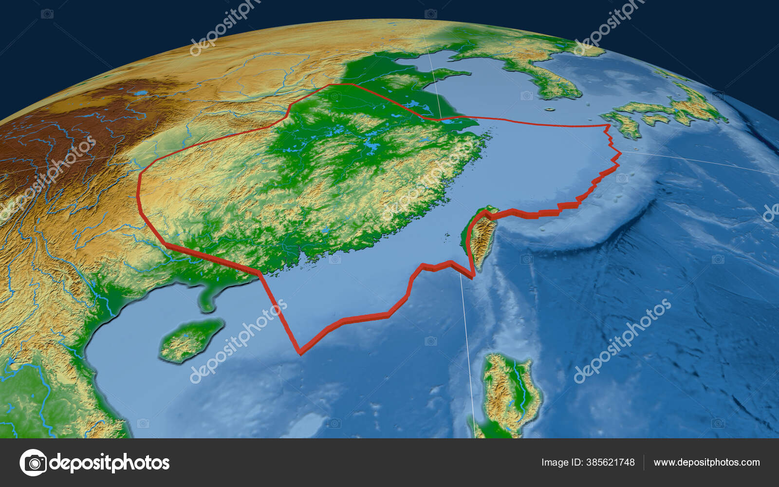 Yangtze Tectonic Plate Extruded Globe Color Physical Map Rendering ...