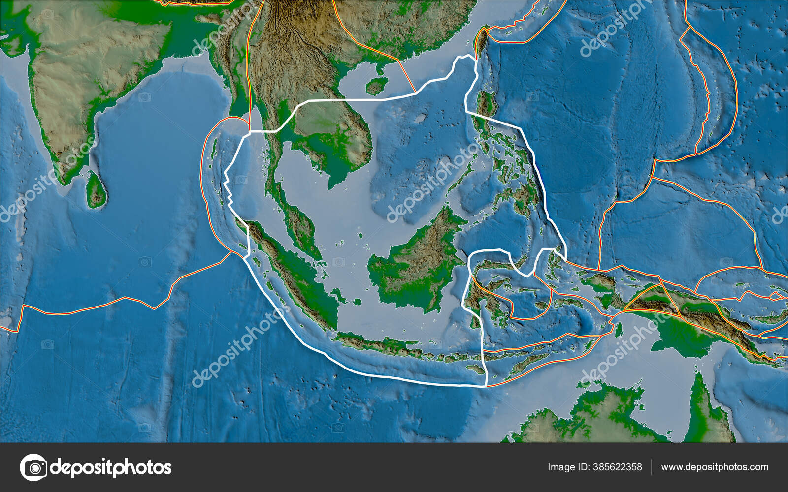 Outlined Sunda Tectonic Plate Borders Adjacent Plates Physical Map Van ...