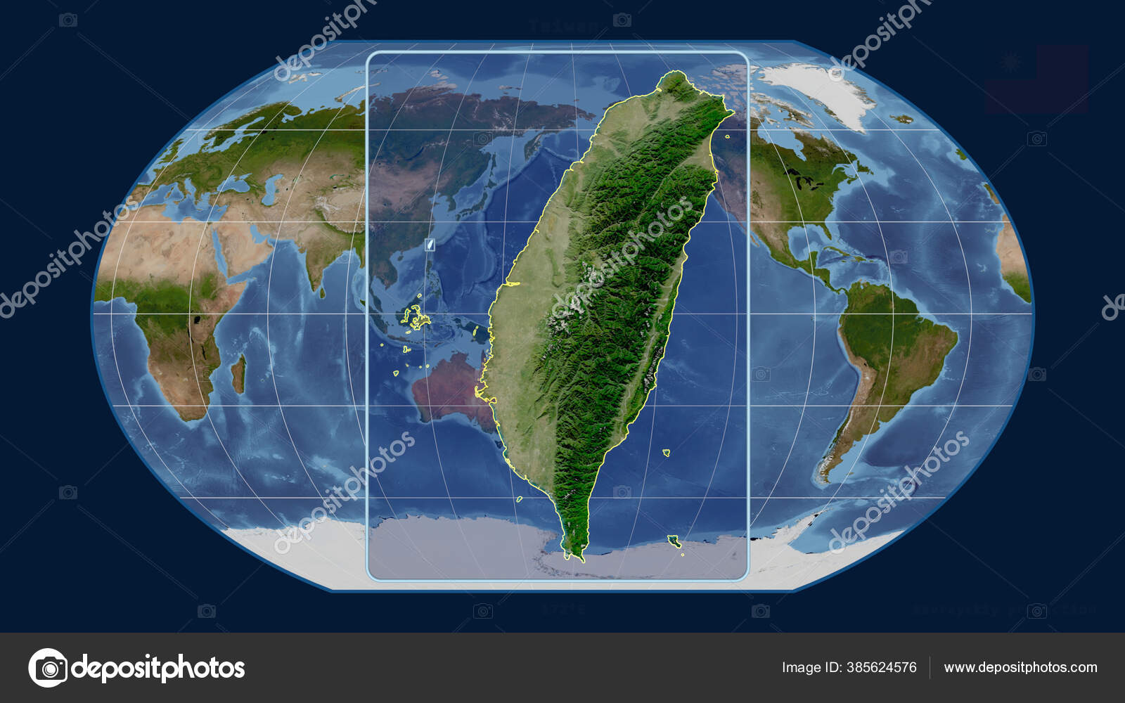 Zoomed View Taiwan Outline Perspective Lines Global Map Kavrayskiy ...
