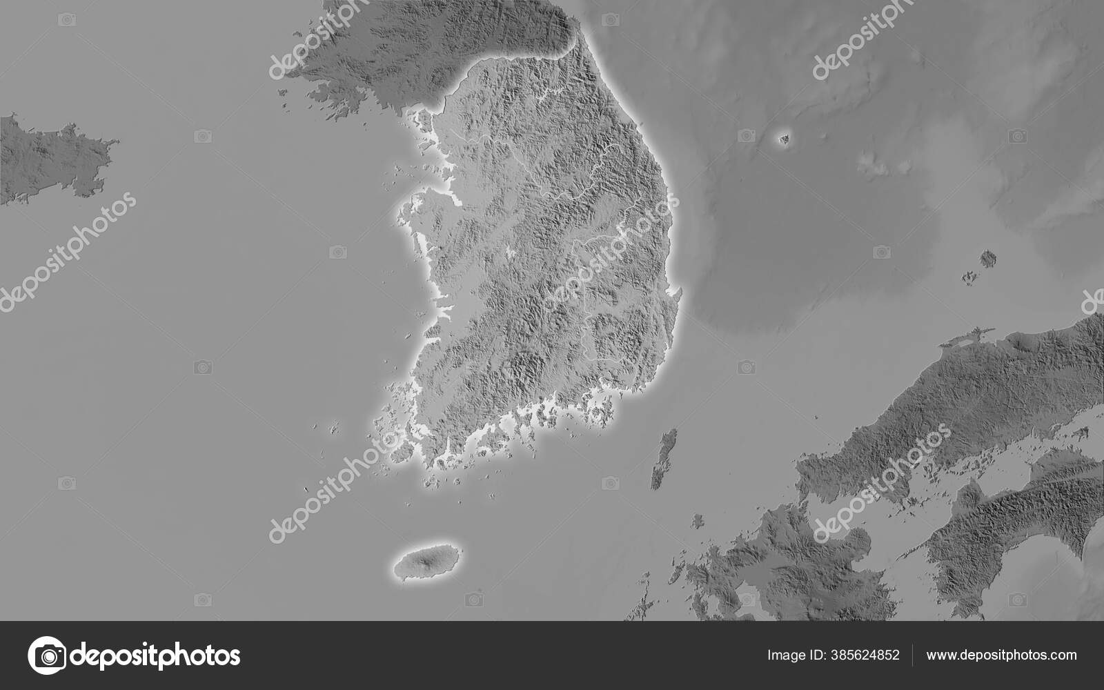 South Korea Area Grayscale Elevation Map Stereographic Projection Raw ...