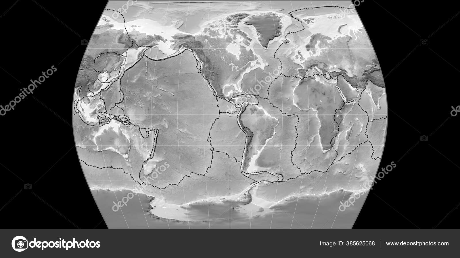 World Map Times Atlas Projection Centered West Longitude Grayscale ...