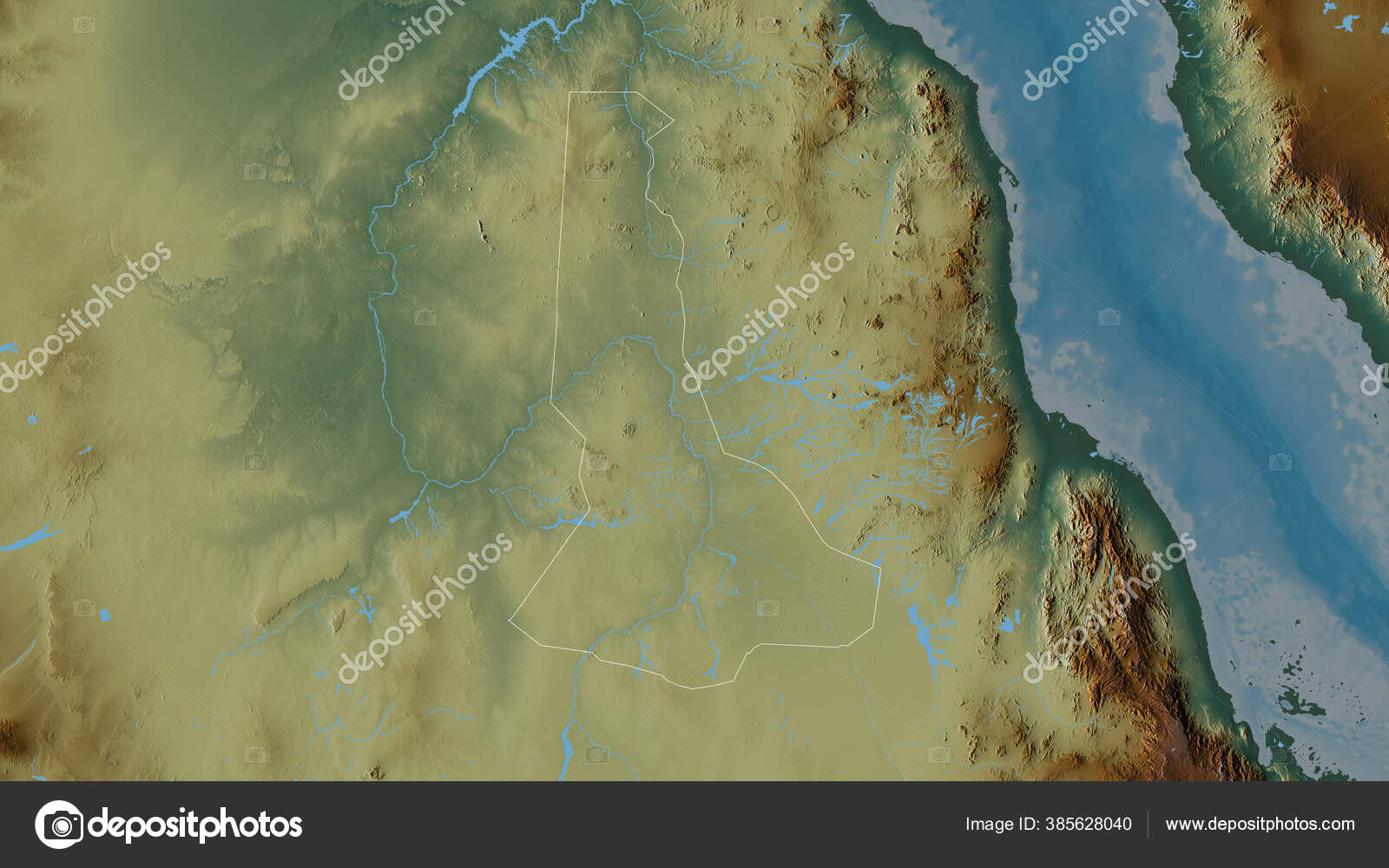 River Nile State Sudan Colored Relief Lakes Rivers Shape Outlined ...