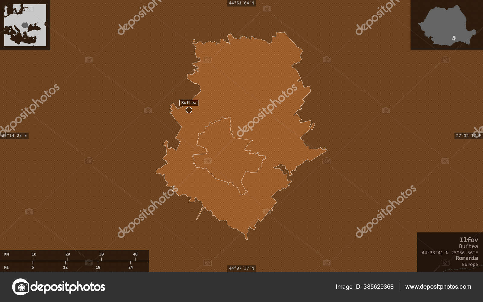Ilfov County Romania Patterned Solids Lakes Rivers Shape Presented Its ...
