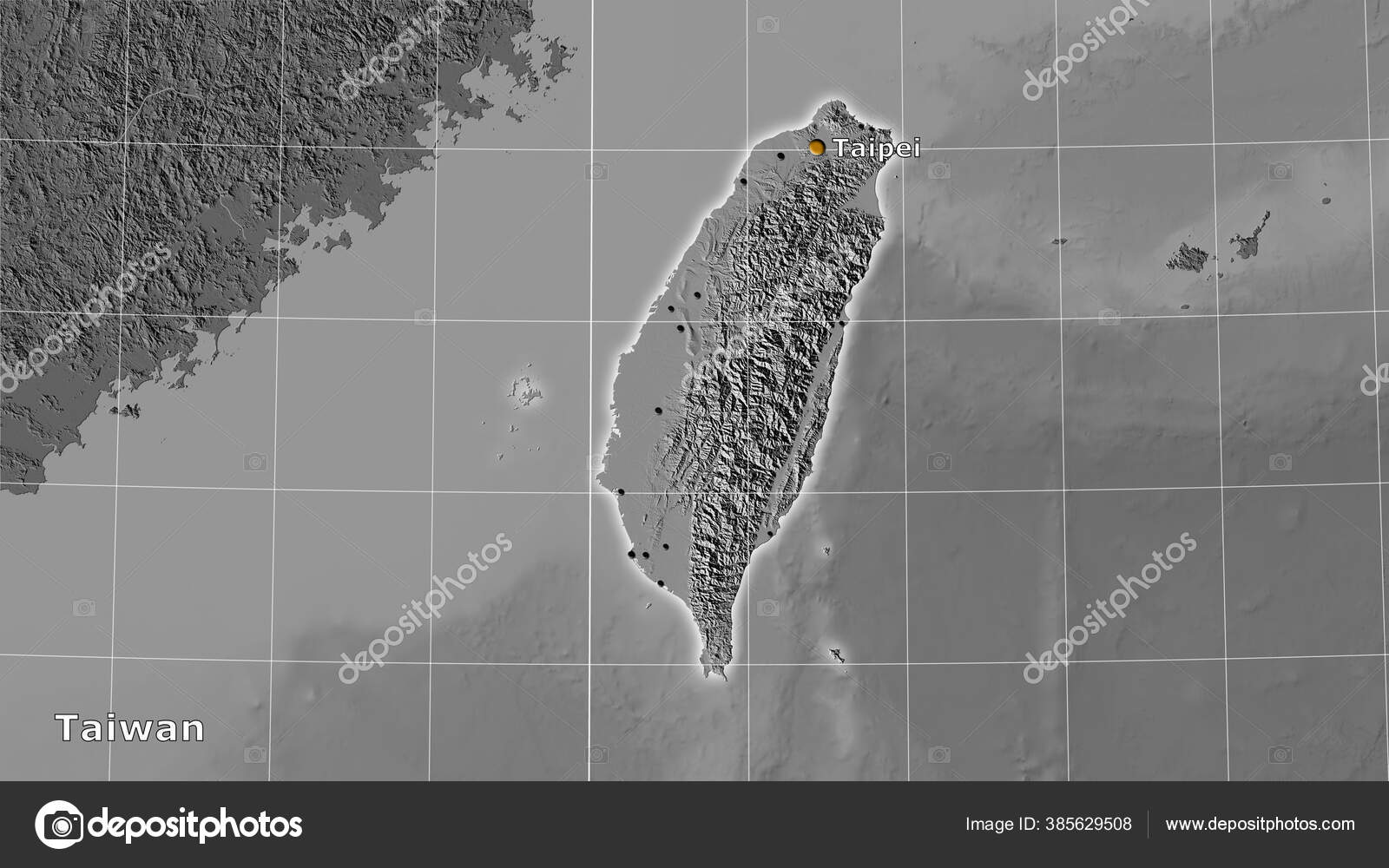 Taiwan Area Bilevel Elevation Map Stereographic Projection Main ...