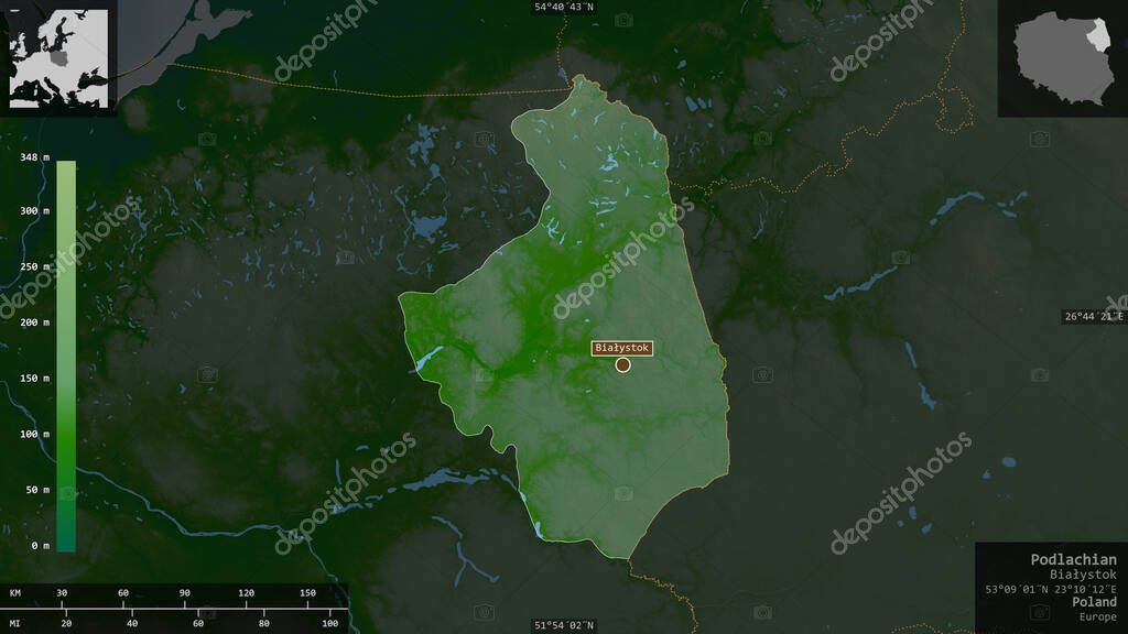 Podlachian, voivodato de Polonia. Datos de sombreado de colores con ...