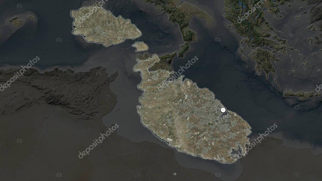 La zona destacada de Malta con el punto capital en el mapa desaturado ...