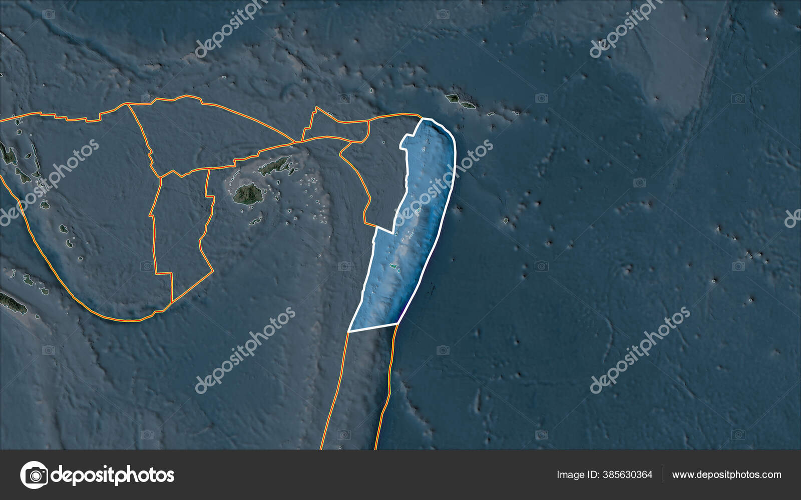Outlined Tonga Tectonic Plate Topographic Map Separated Desaturation ...