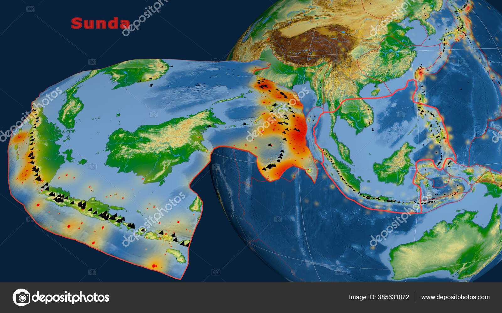 Sunda Tectonic Plate Described Extruded Presented Globe Color Physical ...