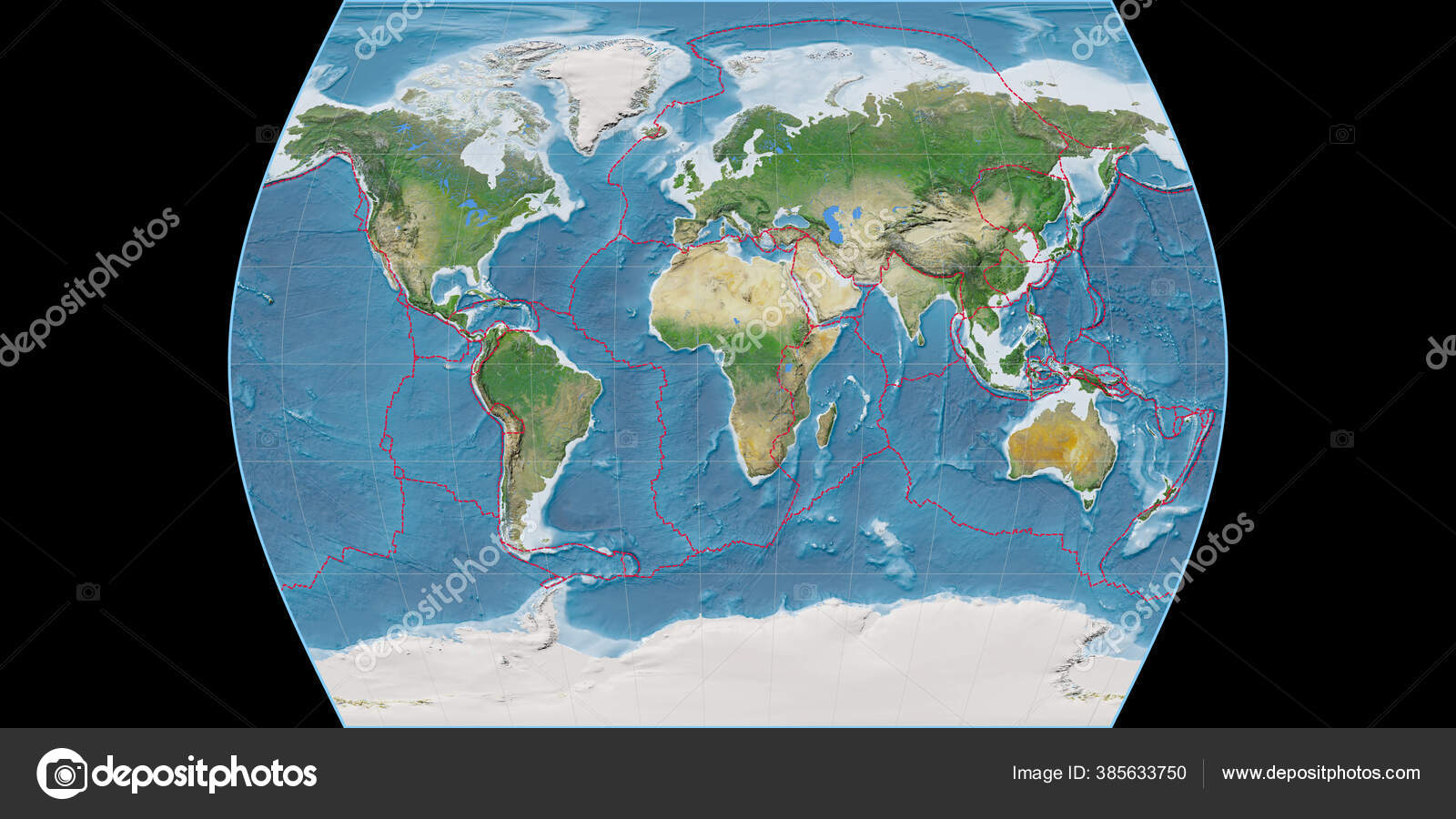 World Map Times Atlas Projection Centered East Longitude Satellite ...