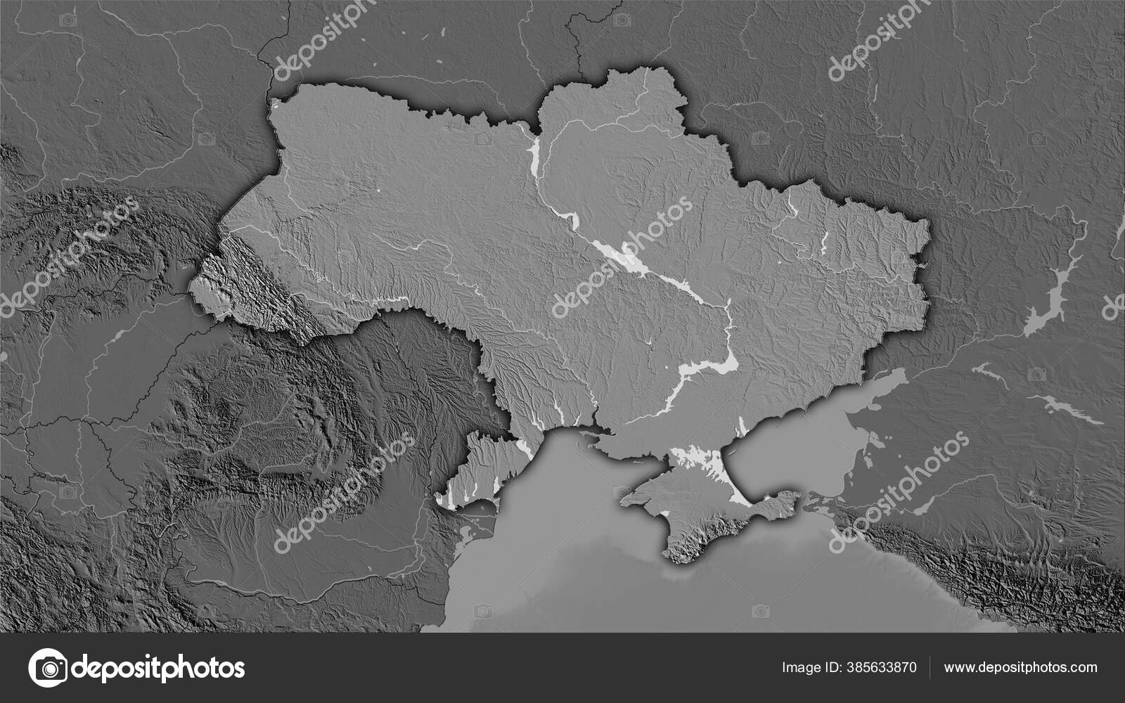 Ukraine Area Bilevel Elevation Map Stereographic Projection Raw ...