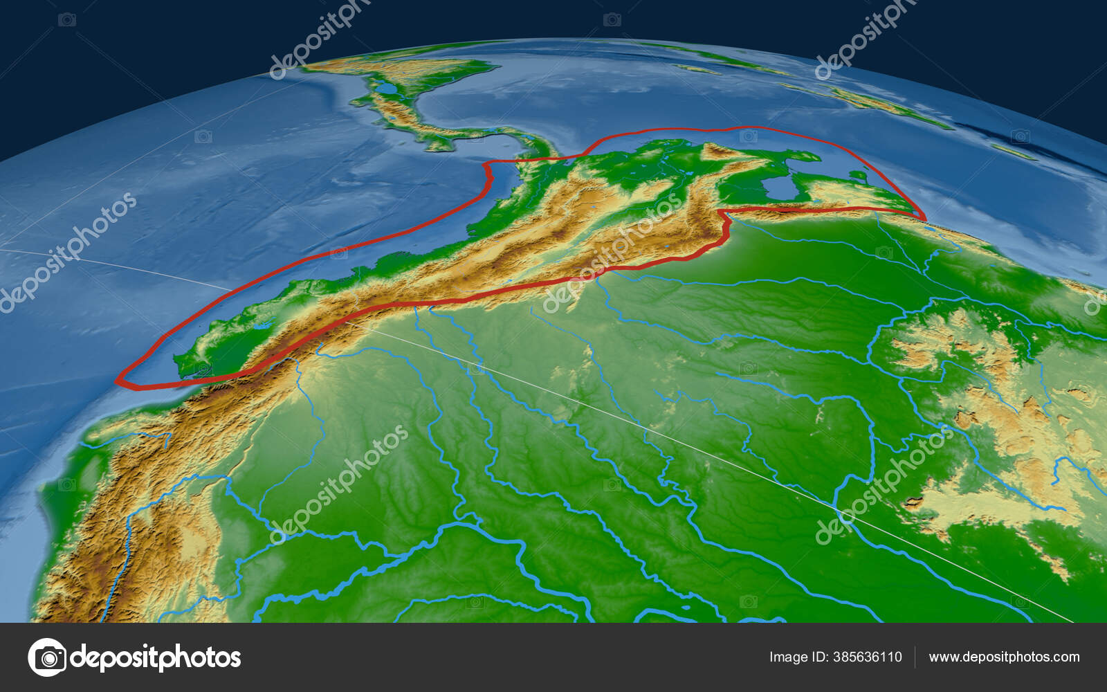 North Andes Tectonic Plate Outlined Globe Color Physical Map Rendering ...