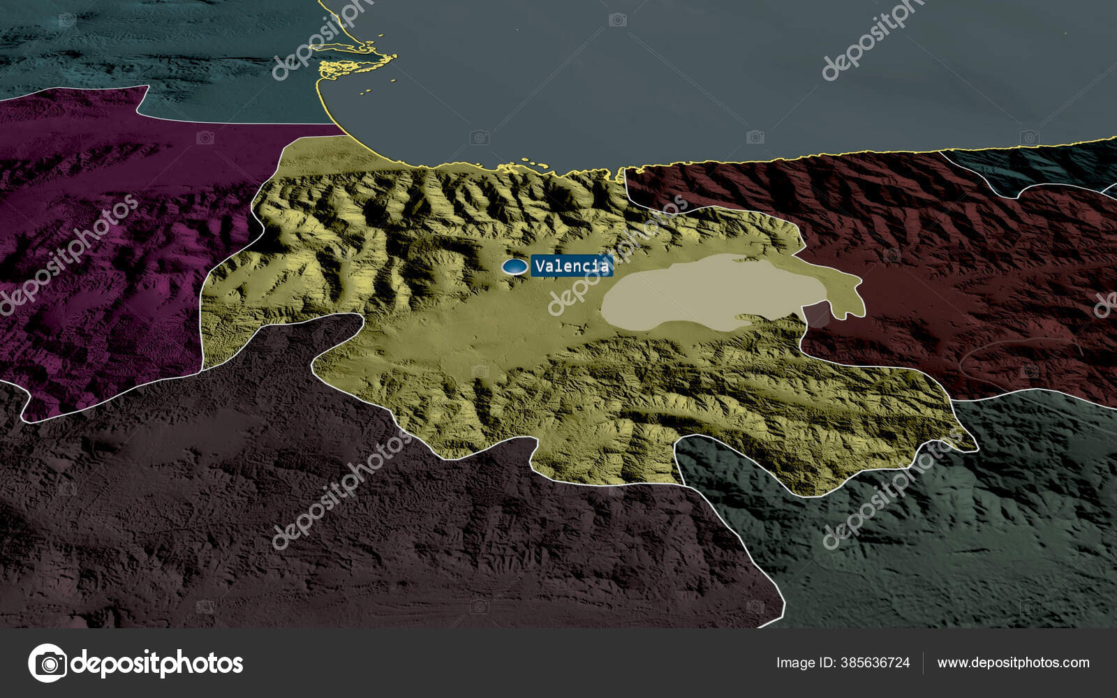 Carabobo State Venezuela Zoomed Highlighted Capital Colored Bumped Map ...