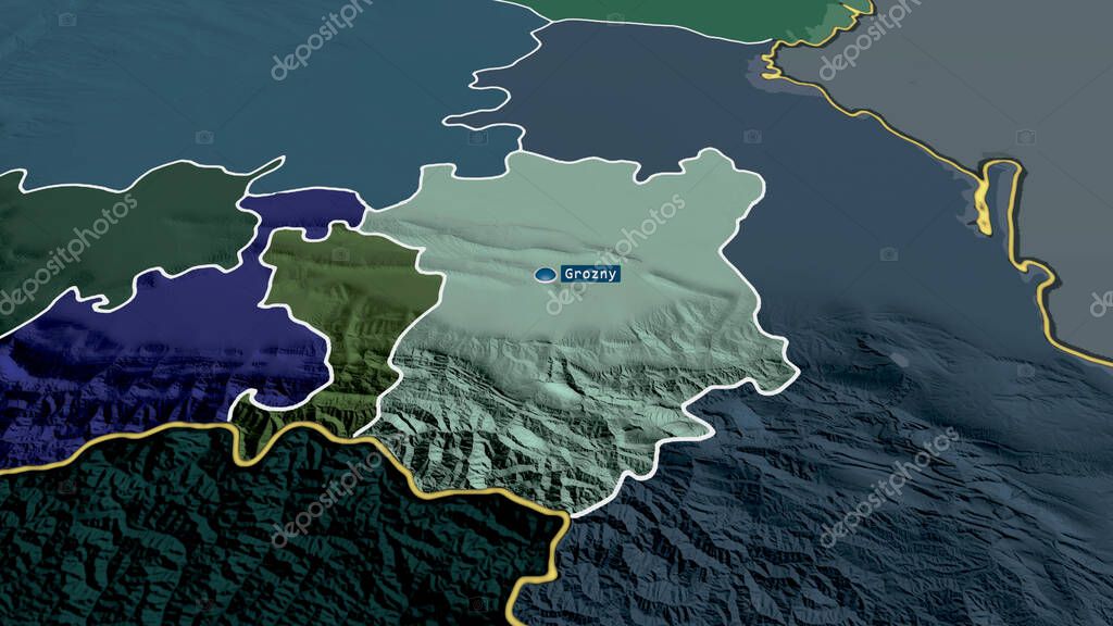 Chechenia - la república de Rusia se acercó y destacó con capital. Mapa ...