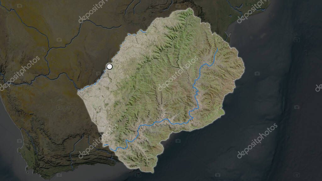 La zona destacada de Lesotho con punto capital en el mapa desaturado de ...