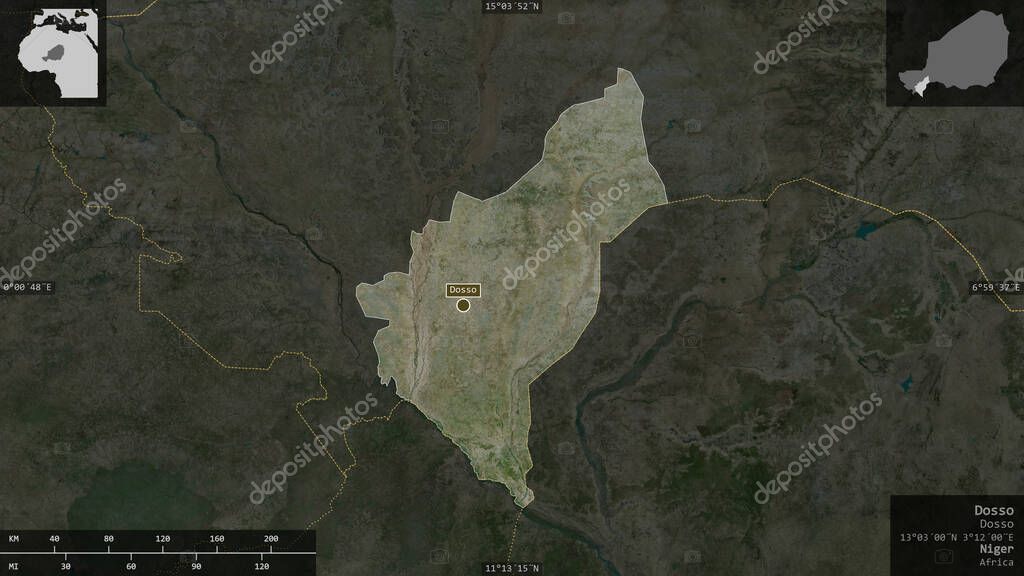 Dosso, departamento de Níger. Imágenes de satélite. Forma presentada ...