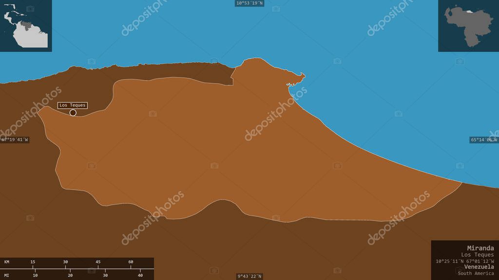 Miranda, estado de Venezuela. Sólidos modelados con lagos y ríos. Forma ...