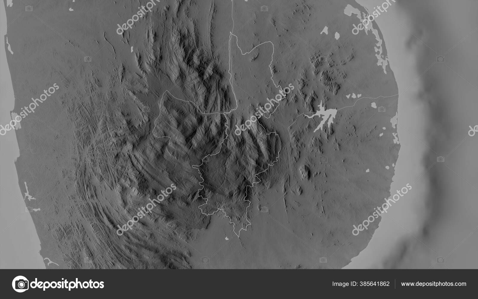 Badulla District Sri Lanka Grayscaled Map Lakes Rivers Shape Outlined ...