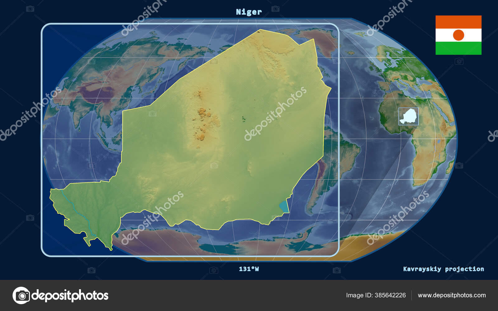Zoomed View Niger Outline Perspective Lines Global Map Kavrayskiy ...