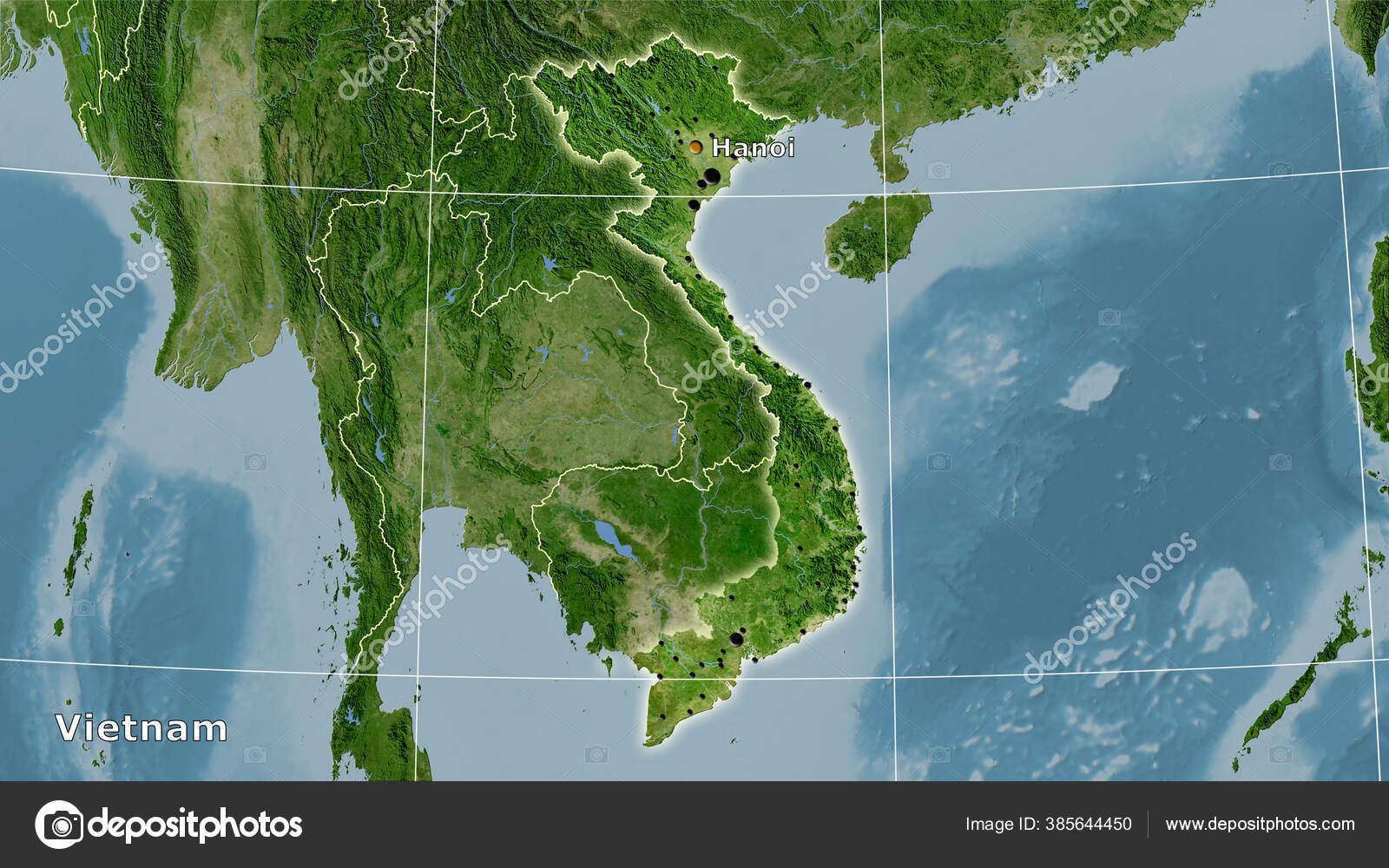 Vietnam Area Satellite Map Stereographic Projection Main Composition ...