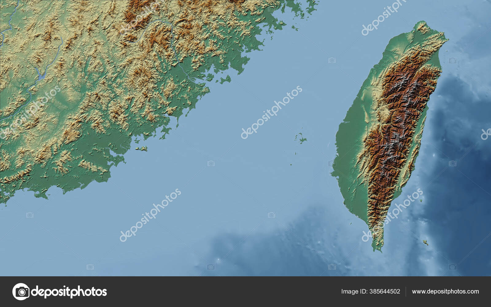 Taiwan Close Perspective Country Outline Topographic Relief Map Stock ...