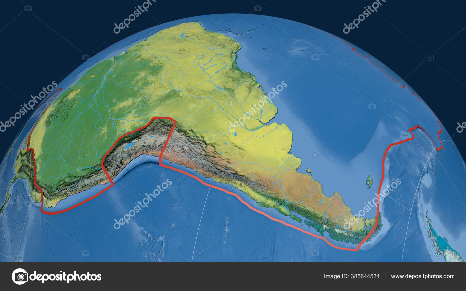 South America Tectonic Plate Outlined Globe Topographic Map Rendering ...