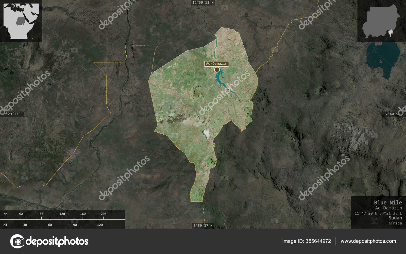 Blue Nile State Sudan Satellite Imagery Shape Presented Its Country ...