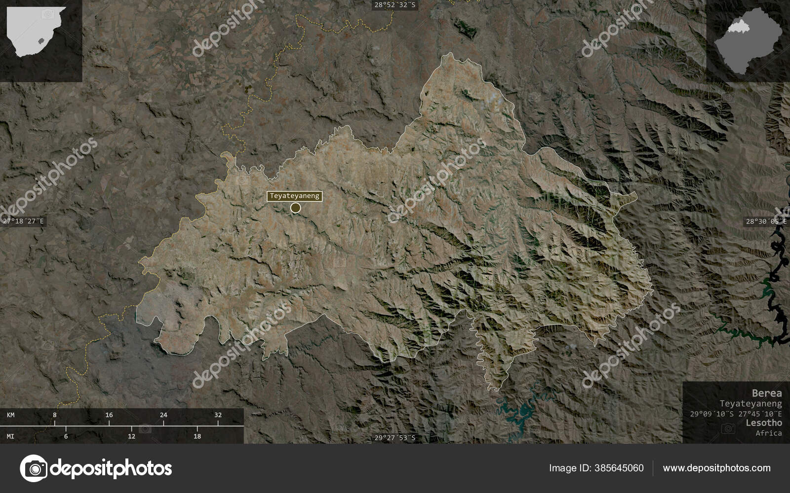 Berea District Lesotho Satellite Imagery Shape Presented Its Country ...