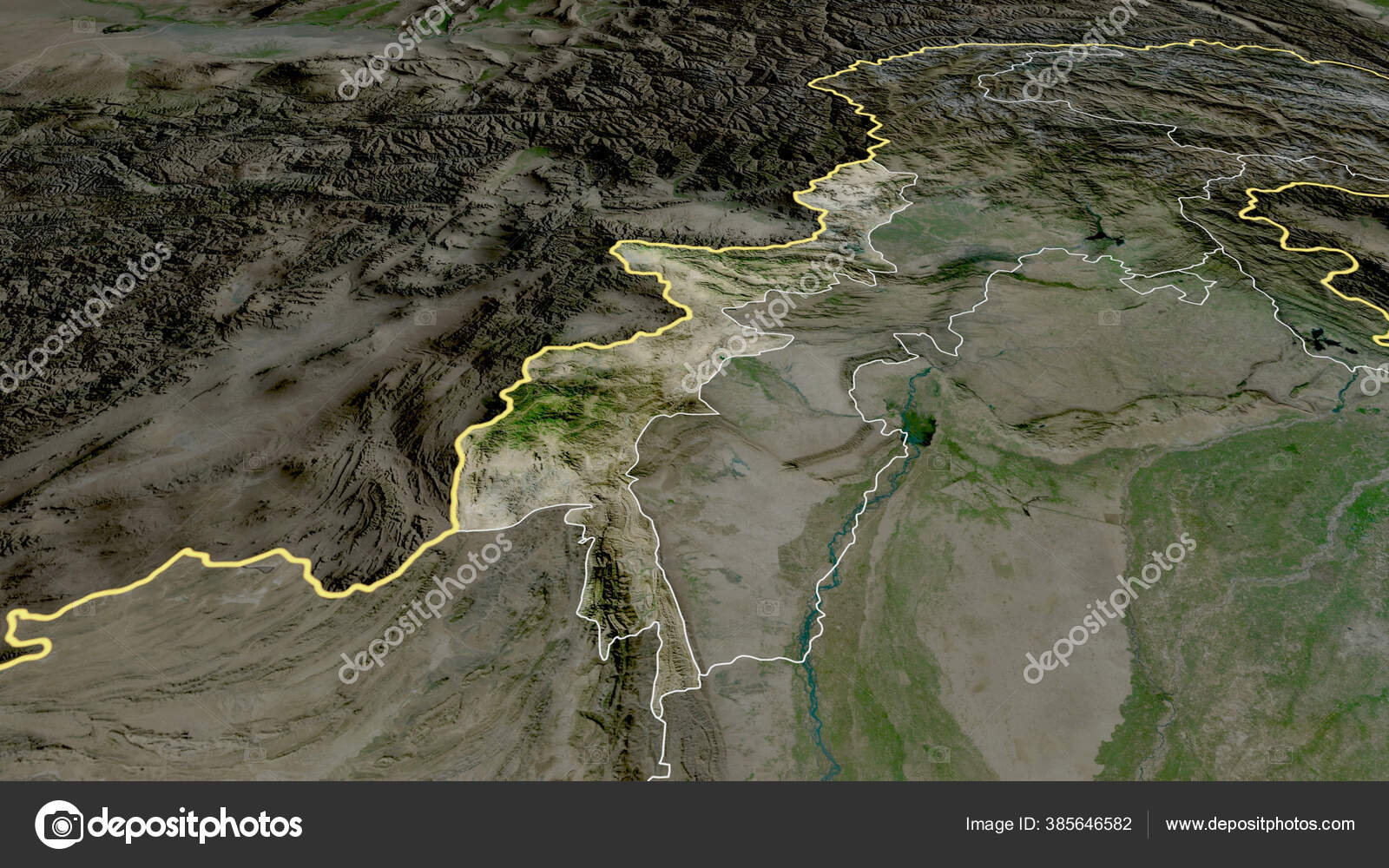 Territory Pakistan Zoomed Highlighted Satellite Imagery Rendering ...