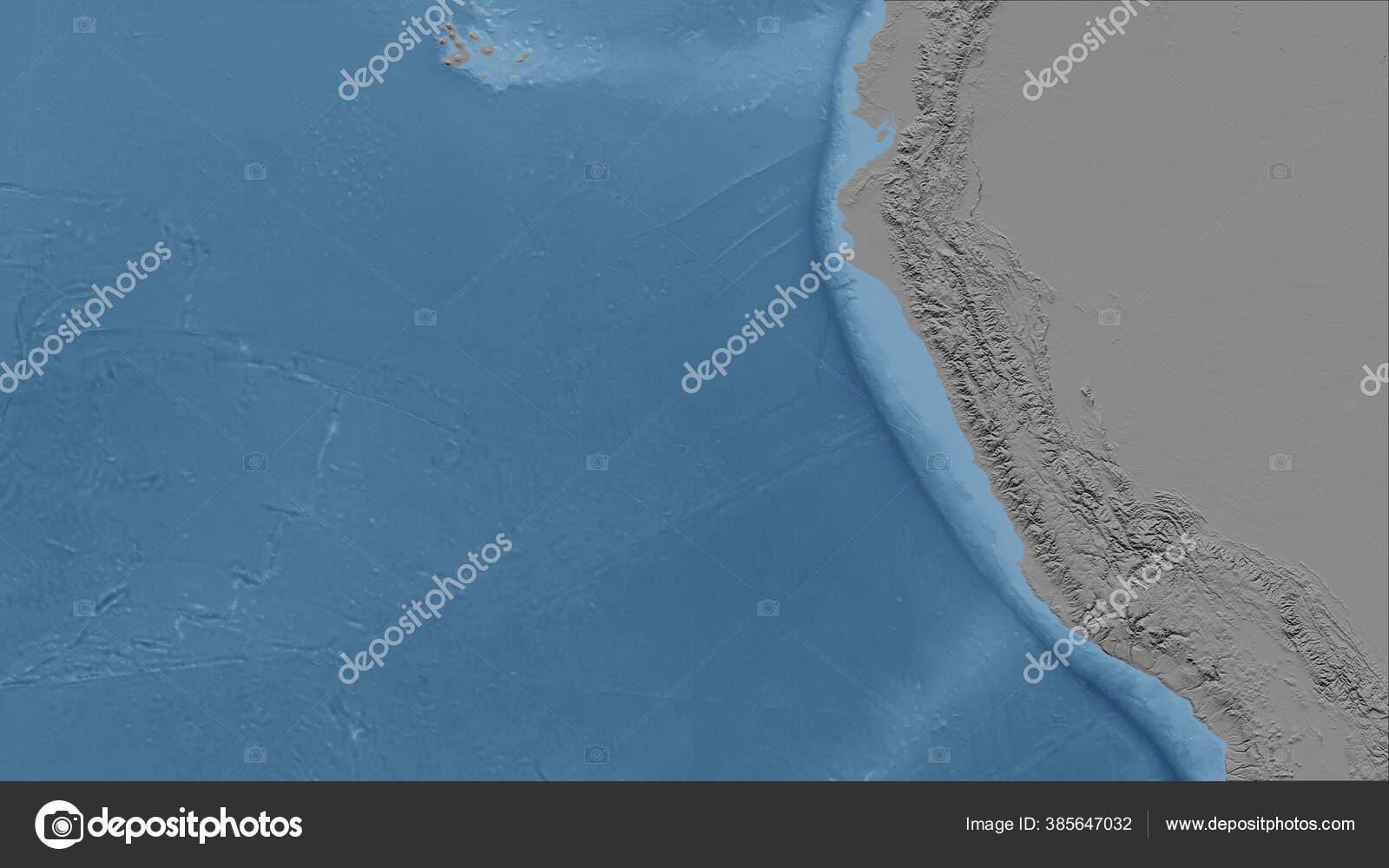 Peru Close Perspective Country Outline Grayscale Elevation Map — Stock ...