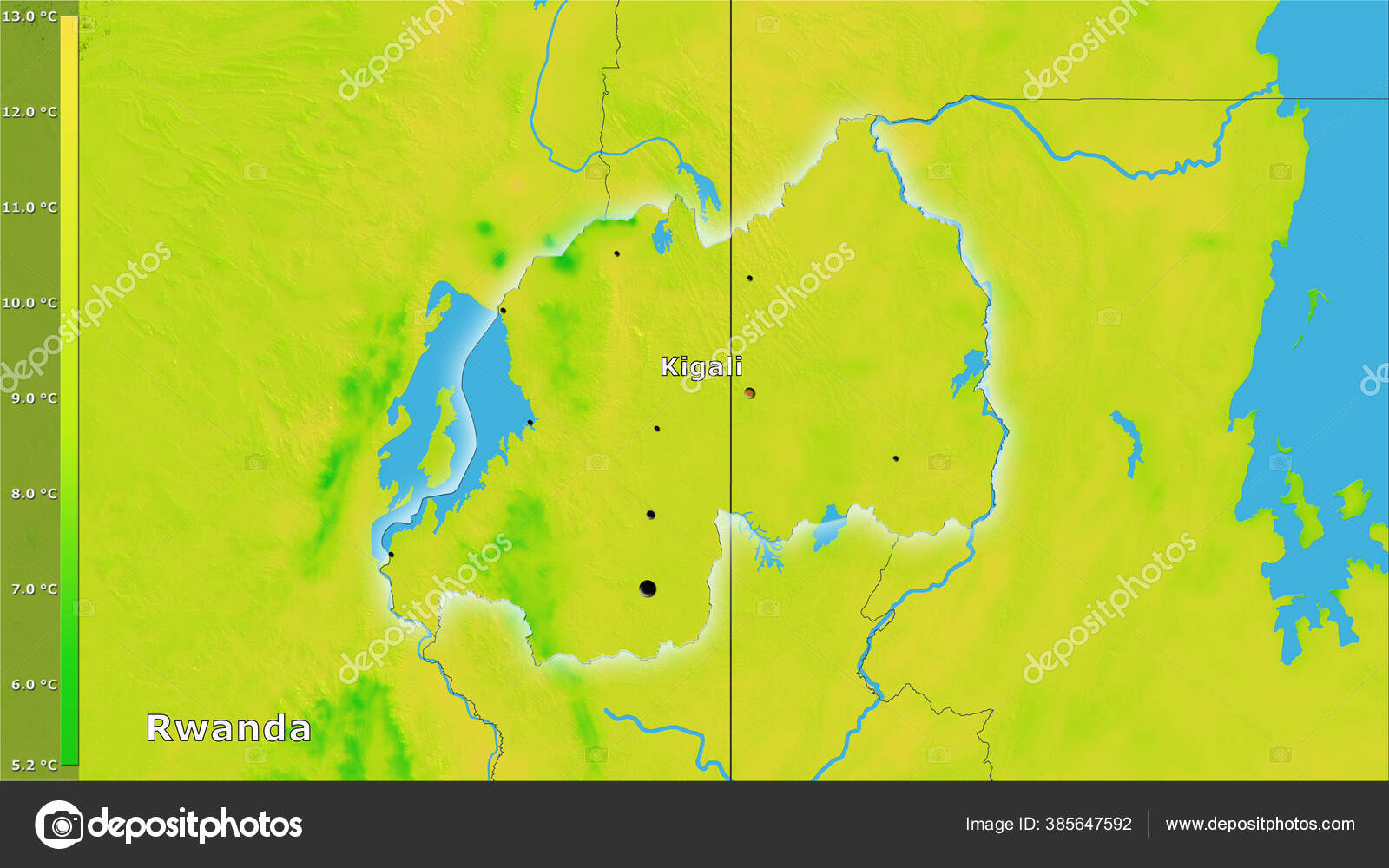 Mean Diurnal Temperature Variation Rwanda Area Stereographic Projection ...