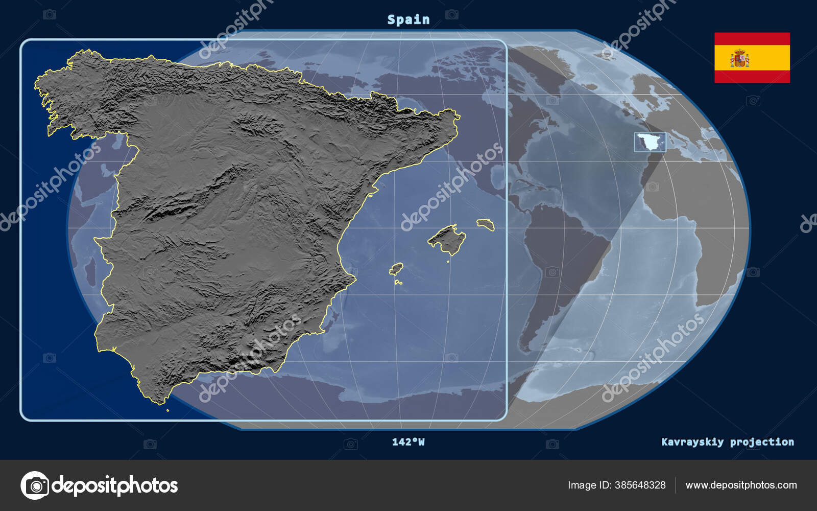 Zoomed View Spain Outline Perspective Lines Global Map Kavrayskiy ...