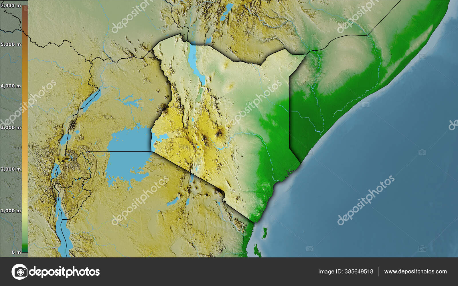 Physical Map Kenya Area Stereographic Projection Legend Raw Composition ...