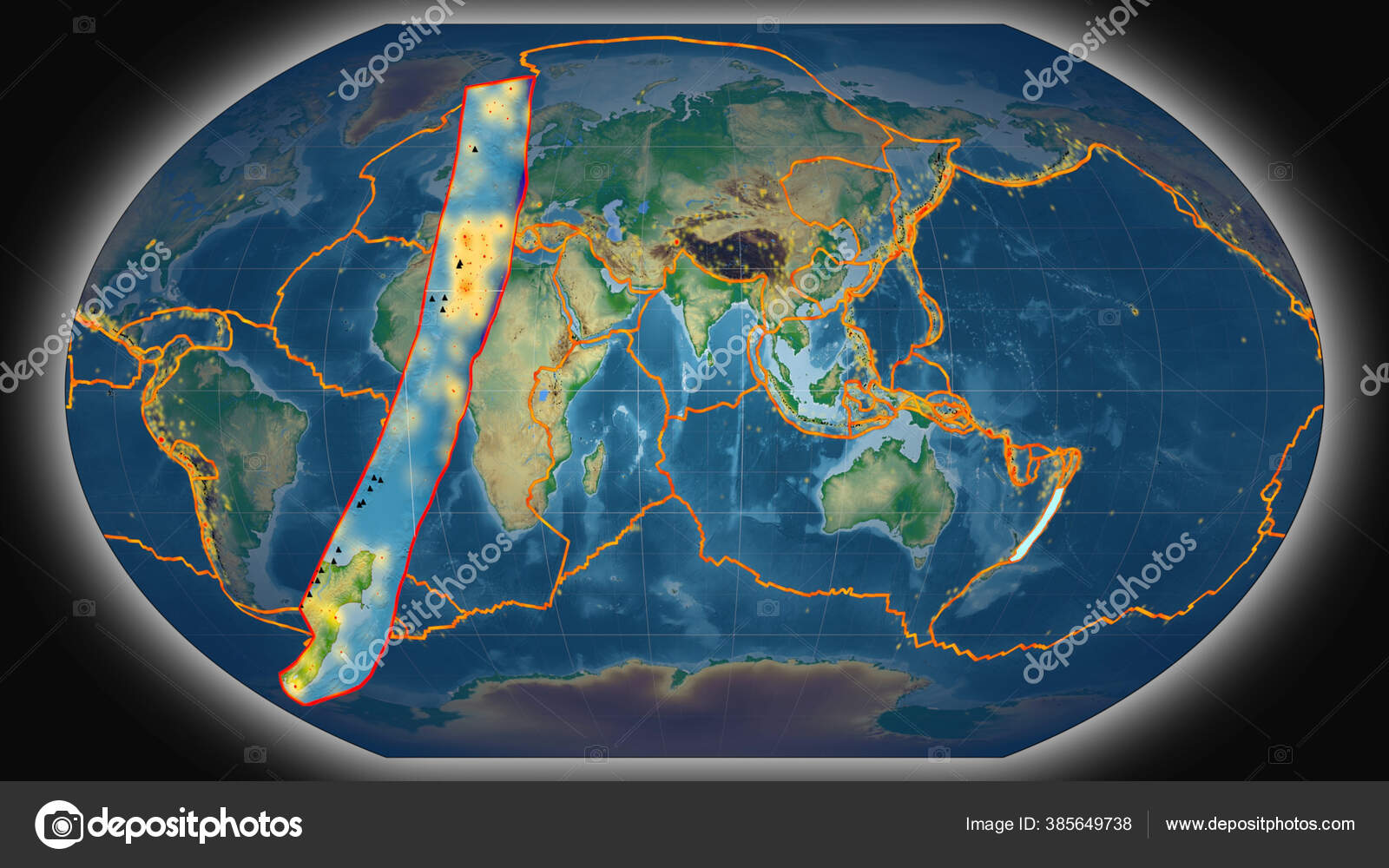 Kermadec Tectonic Plate Extruded Presented Global Color Physical Map ...