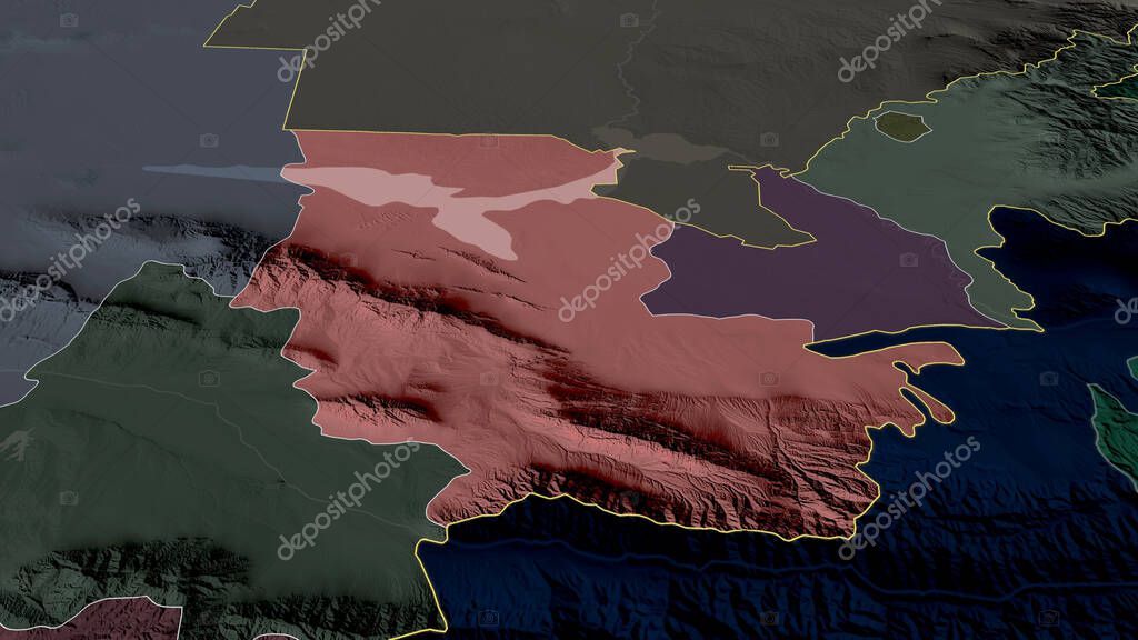 jalá - región de Uzbekistán zoomed y destacó. Mapa coloreado y tocado ...