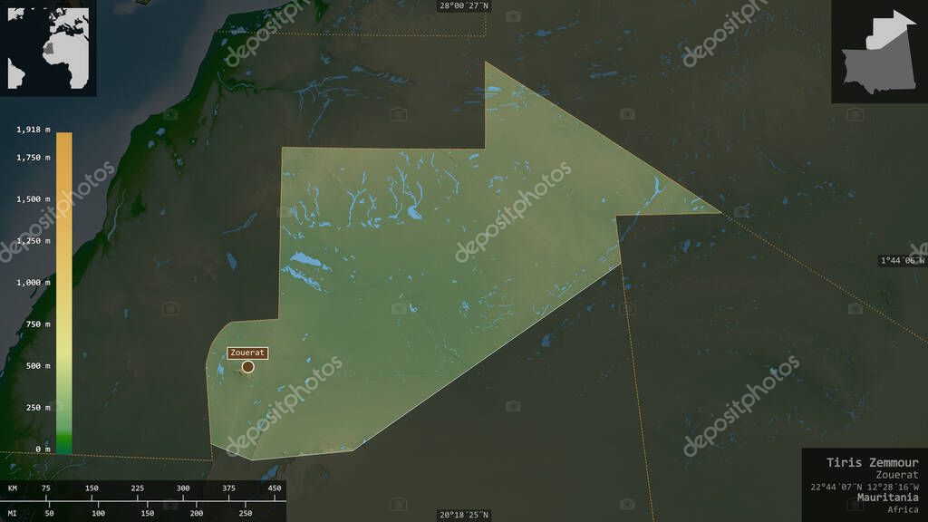 Tiris Zemmour, región de Mauritania. Datos de sombreado de colores con ...