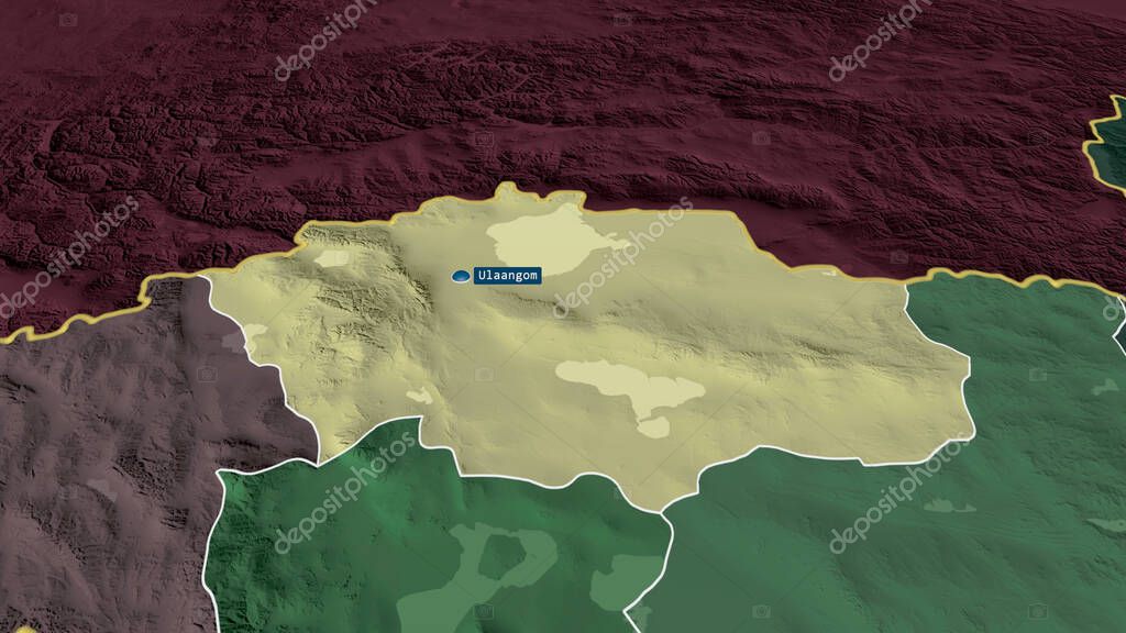 Uvs - provincia de Mongolia zoomed y destacó con capital. Mapa ...