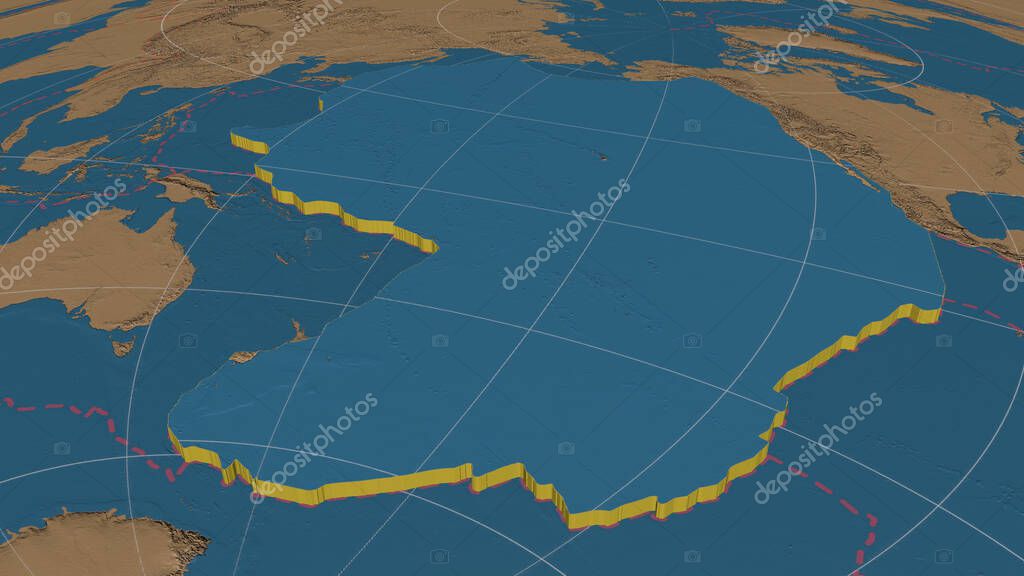 Placa tectónica del Pacífico agrandada, extruida y girada hacia el lado ...