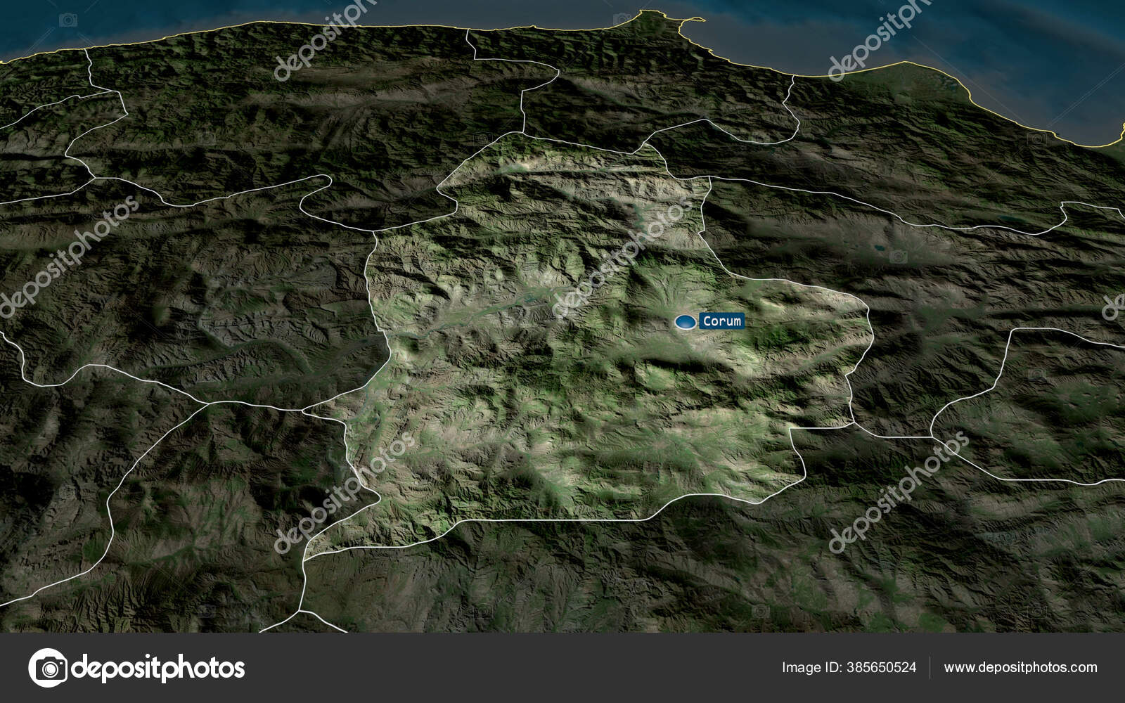 Corum Province Turkey Zoomed Highlighted Capital Satellite Imagery ...
