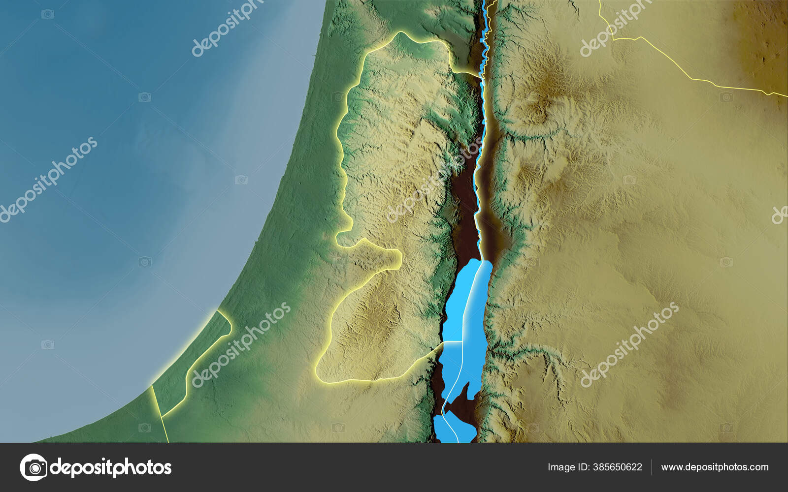 Palestina Area Topographic Relief Map Stereographic Projection Raw ...