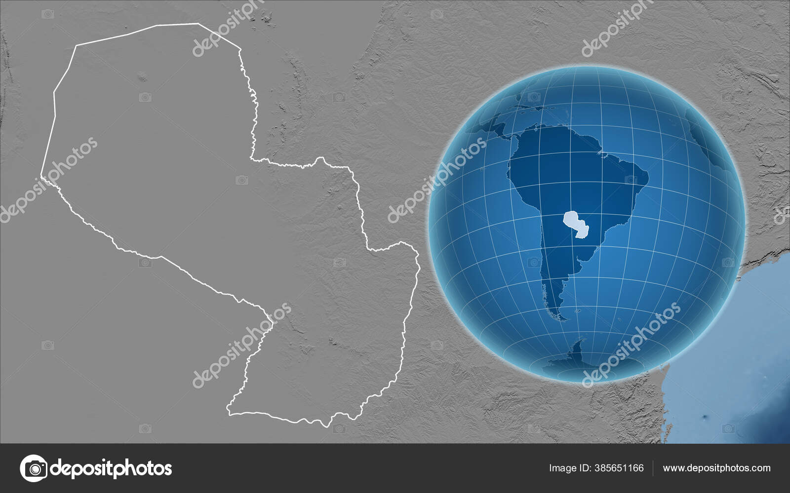Paraguay Globe Shape Country Zoomed Map Its Outline Grayscale Elevation ...