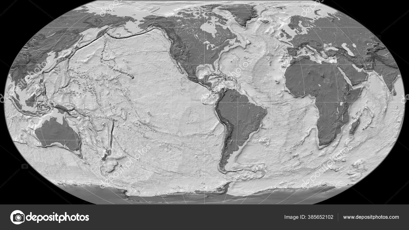 World Map Robinson Projection Centered West Longitude Bilevel ...