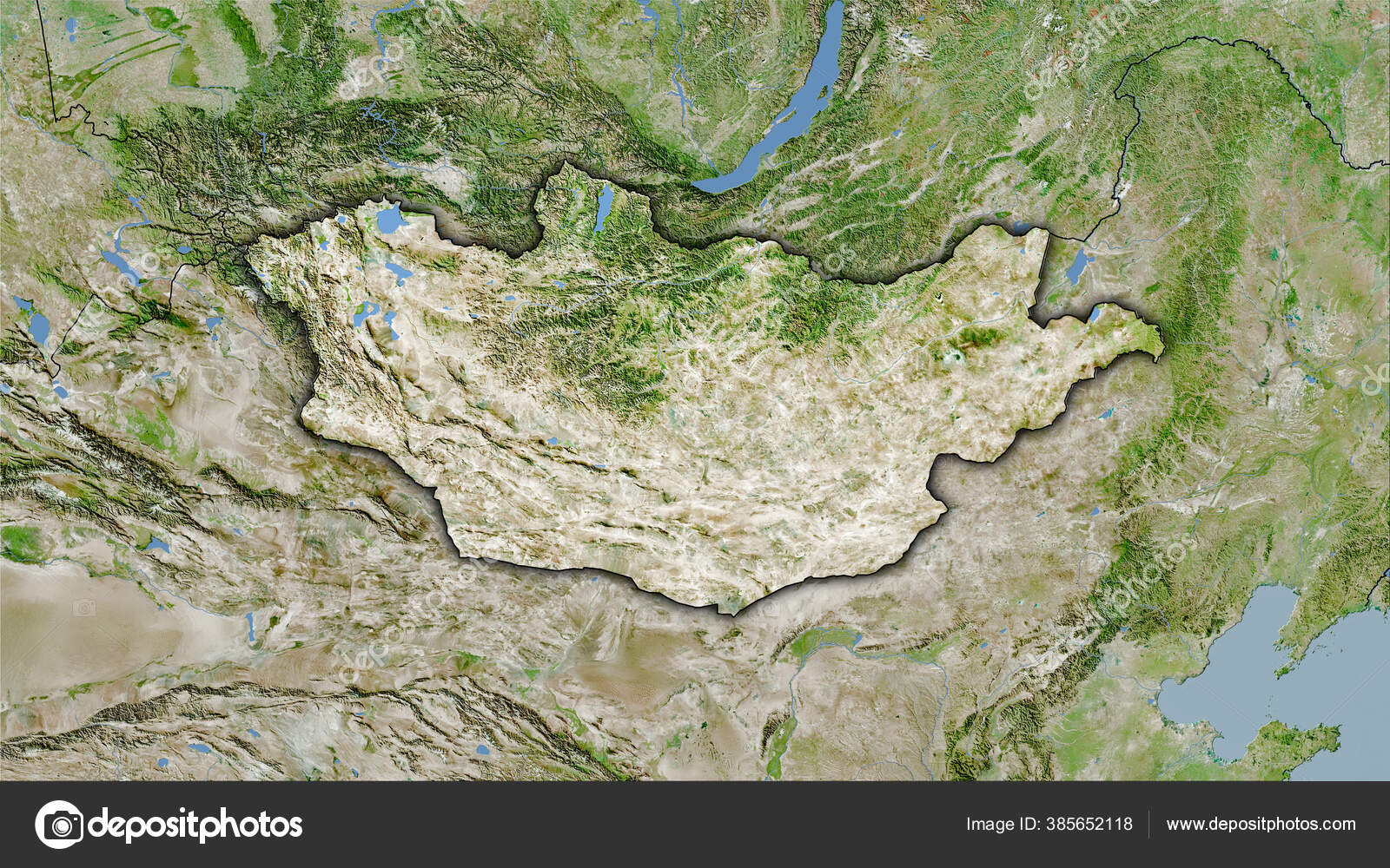Mongolia Area Satellite Map Stereographic Projection Raw Composition ...