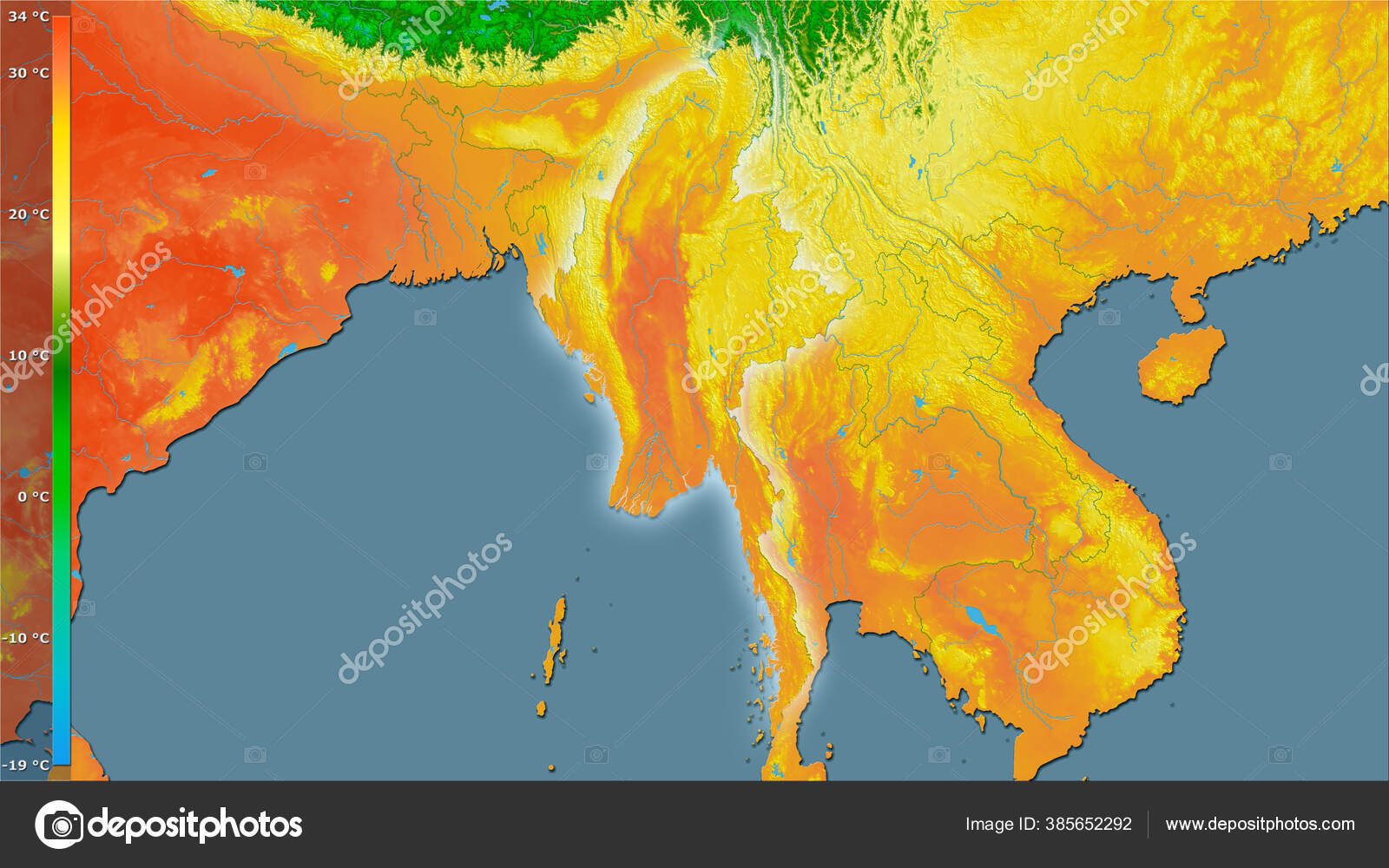 Mean Temperature Warmest Quarter Myanmar Area Stereographic Projection ...