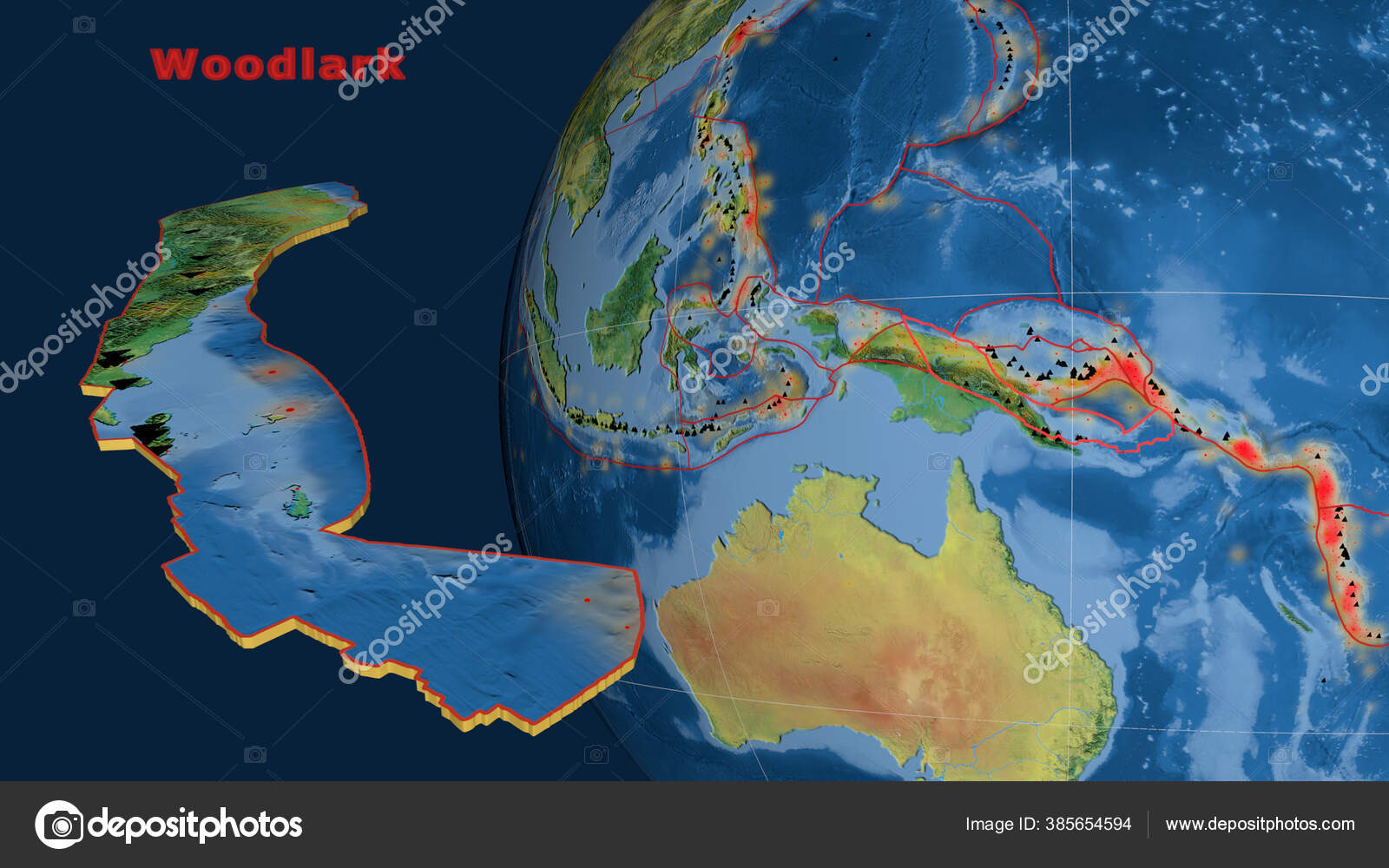 Woodlark Tectonic Plate Described Extruded Presented Globe Topographic ...
