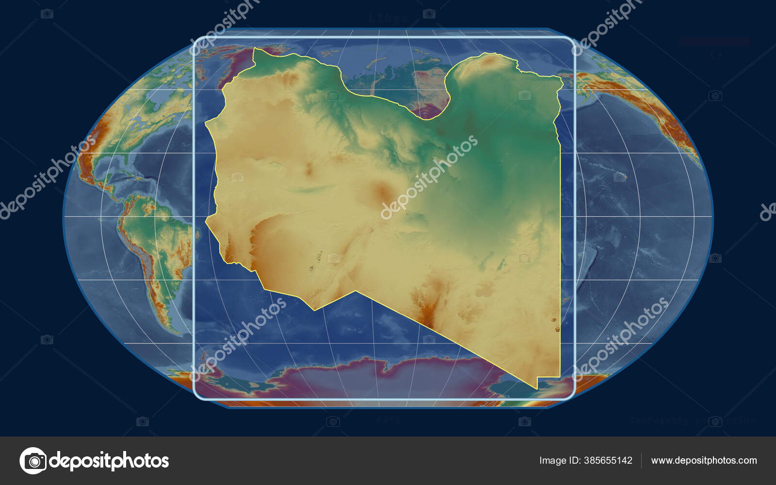 Zoomed View Libya Outline Perspective Lines Global Map Kavrayskiy ...