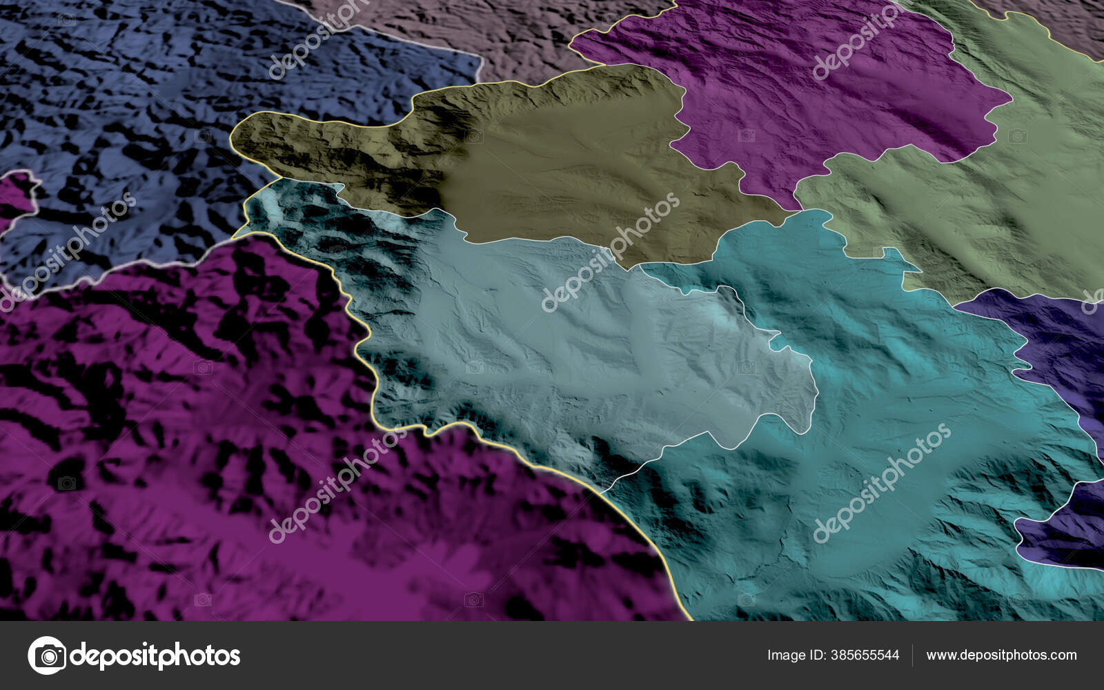 Dakovica District Kosovo Zoomed Highlighted Colored Bumped Map ...