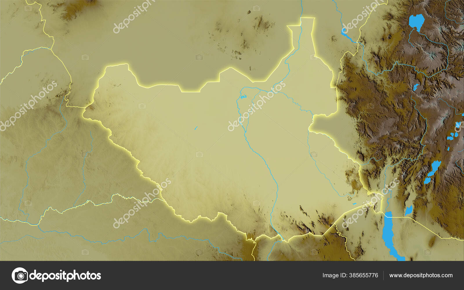 South Sudan Area Topographic Relief Map Stereographic Projection Raw ...