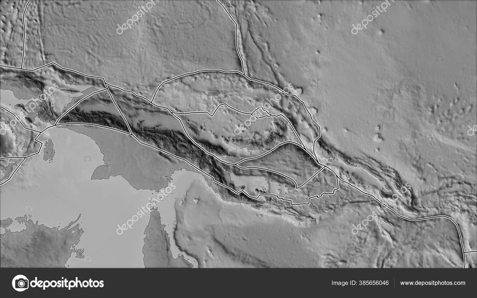 Tectonic Plates Borders Grayscale Map Areas Adjacent South Bismarck ...