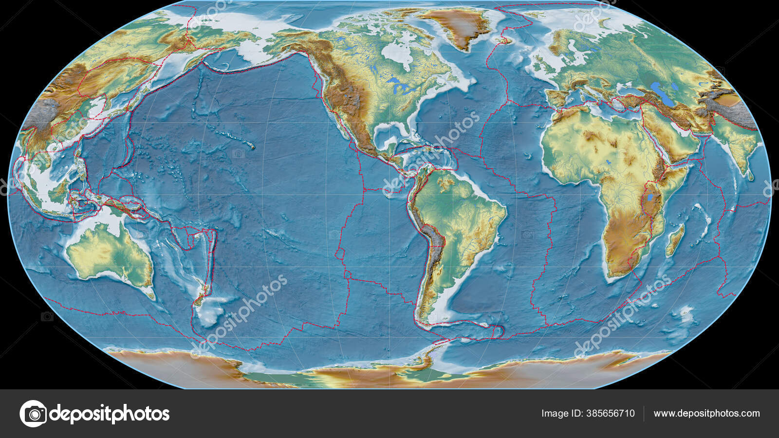 World Map Robinson Projection Centered West Longitude Topographic ...