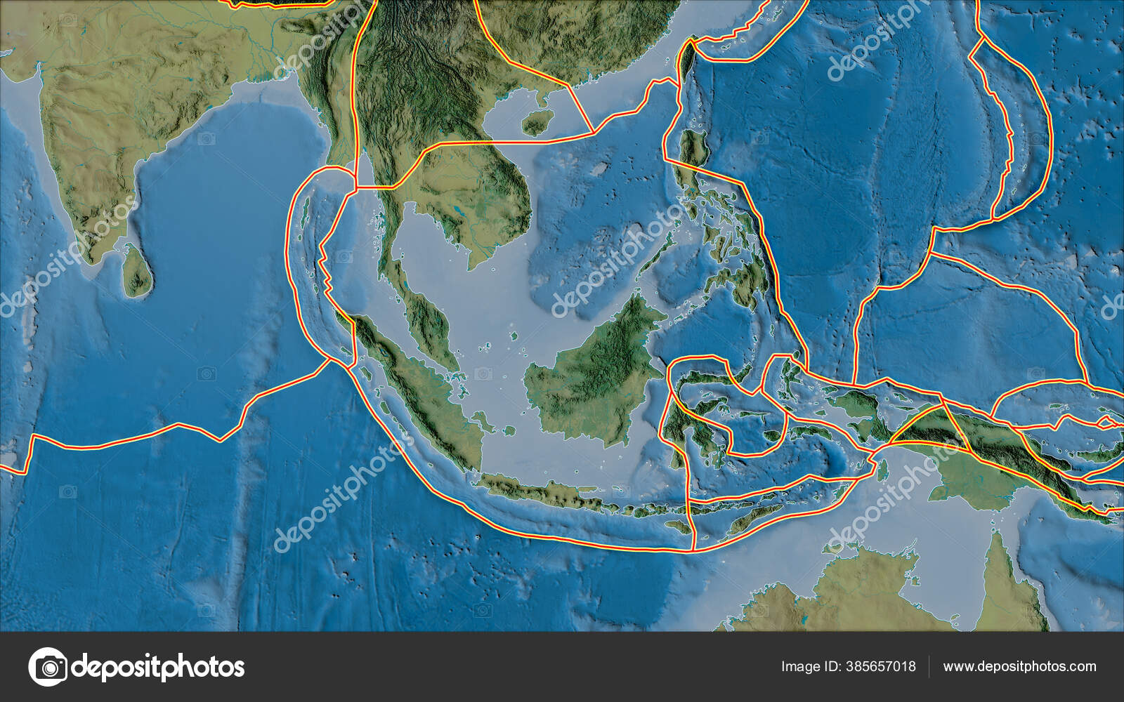 Tectonic Plates Borders Topographic Map Areas Adjacent Sunda Plate Area ...
